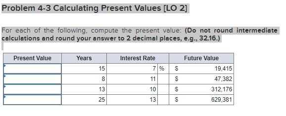Solved Problem 4-3 Calculating Present Values [LO 2] For | Chegg.com