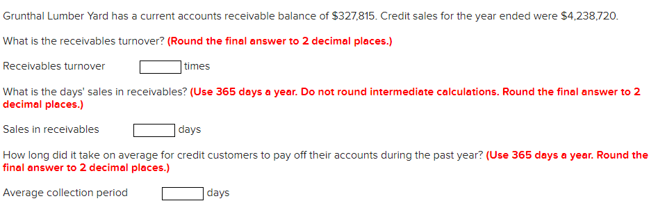Solved Grunthal Lumber Yard has a current accounts | Chegg.com