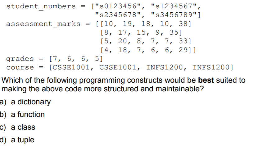 Solved student numbers["s0123456", "s1234567", "s2345678", | Chegg.com