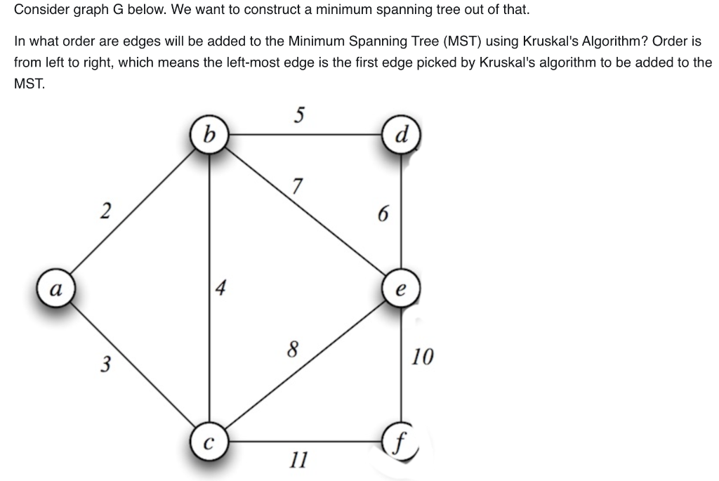 Solved Consider graph G below. We want to construct a | Chegg.com