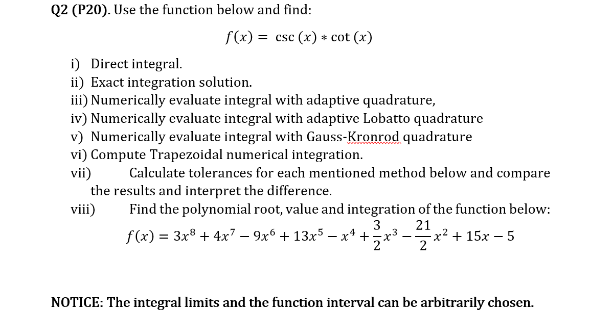 Solved Q2 (P20). Use the function below and find: f(x) = csc | Chegg.com