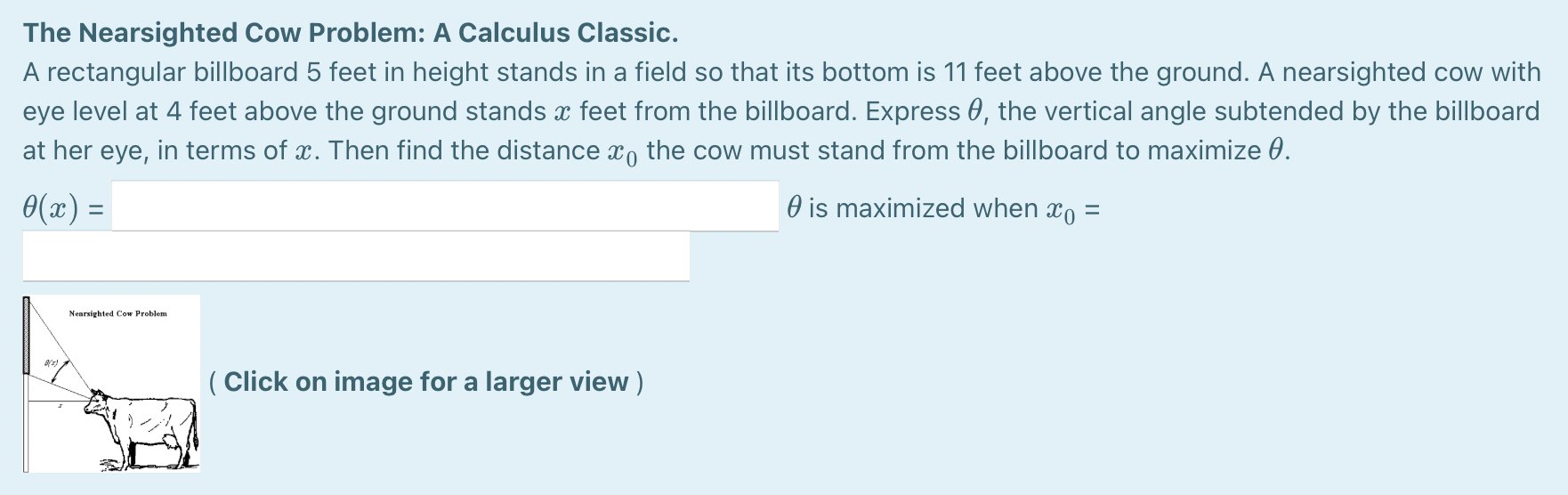 Solved The Nearsighted Cow Problem: A Calculus Classic. A | Chegg.com