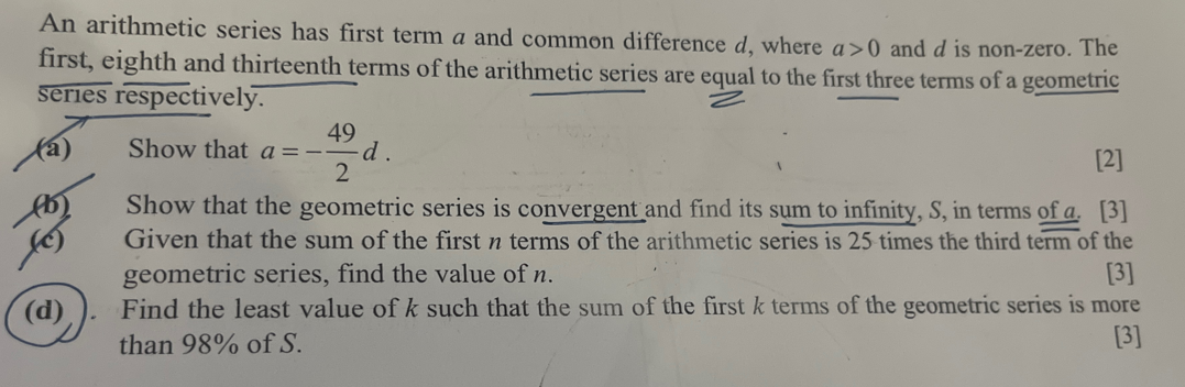 Solved An arithmetic series has first term a and common | Chegg.com