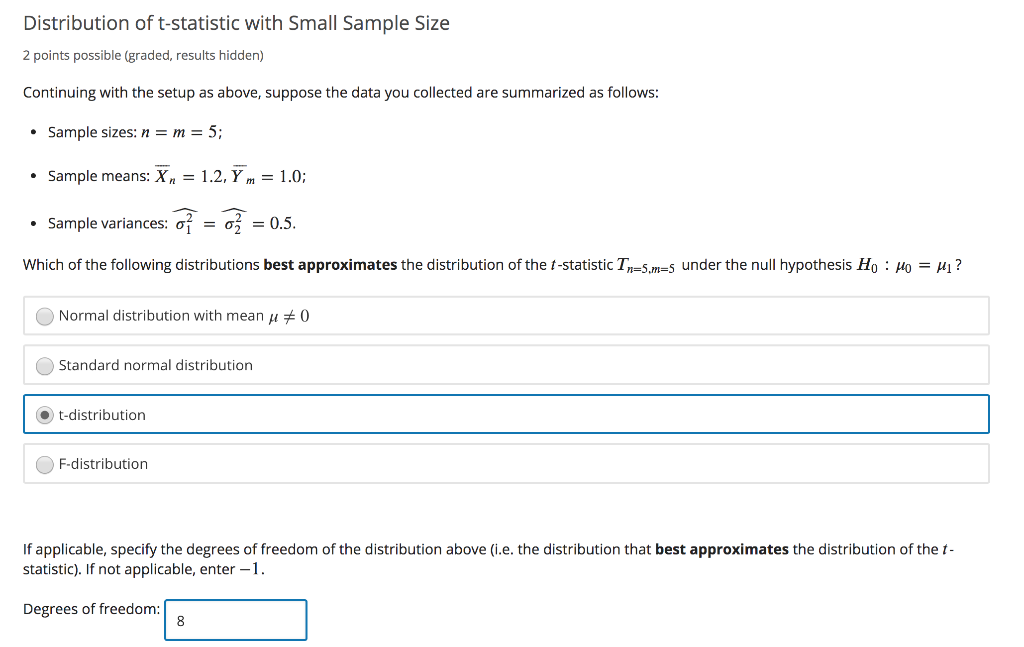 Solved Two sample t-statistic 1 point possible (graded, | Chegg.com