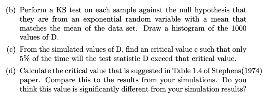 Solved (b) Perform a KS test on each sample against the null | Chegg.com