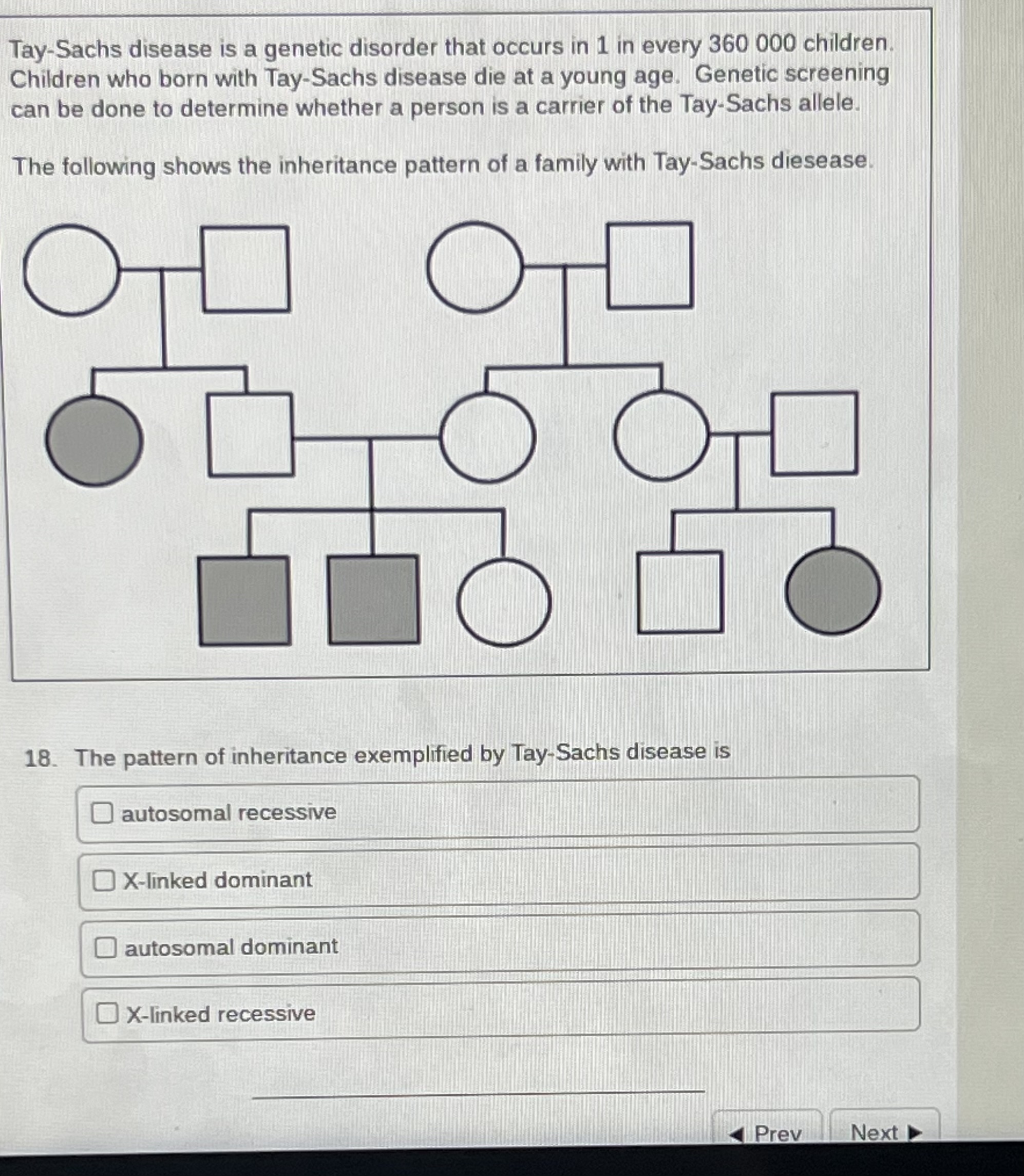 Solved Tay-Sachs disease is a genetic disorder that occurs | Chegg.com