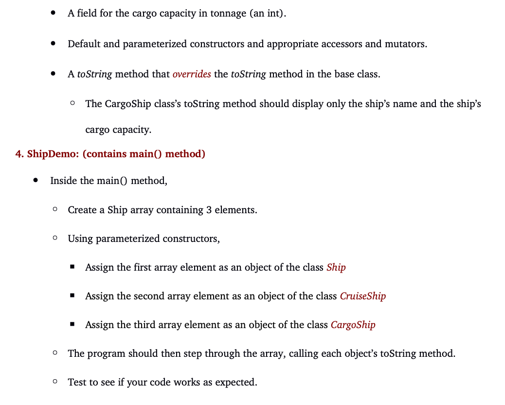 1. Ship: 1. Create an interface ShipInterface for the | Chegg.com