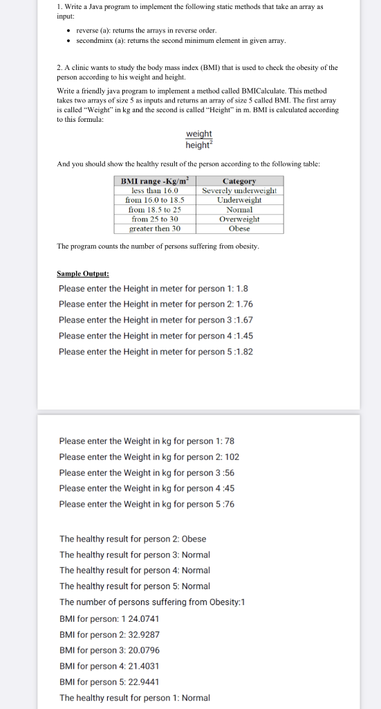 Solved 1. Write a Java program to implement the following | Chegg.com