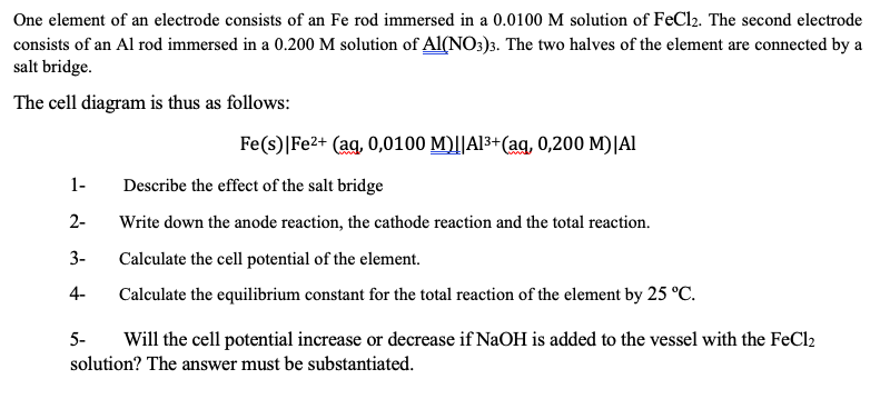 Solved One element of an electrode consists of an Fe rod | Chegg.com