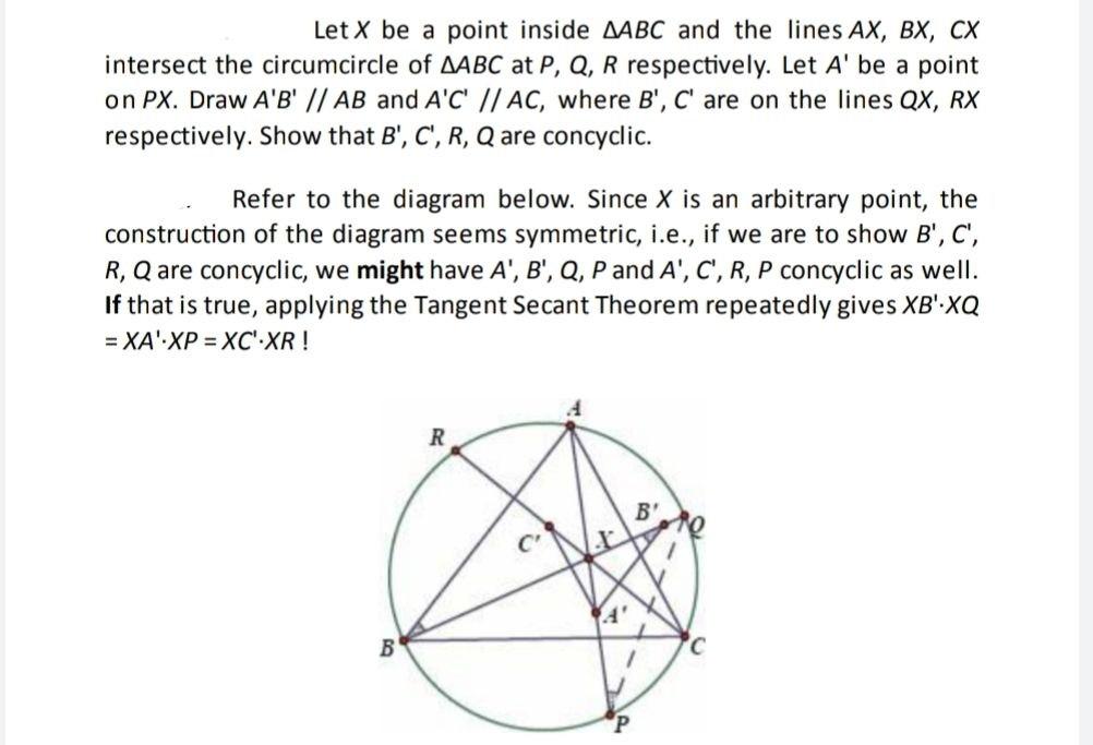 Solved Let X be a point inside ABC and the lines AX, BX, CX | Chegg.com