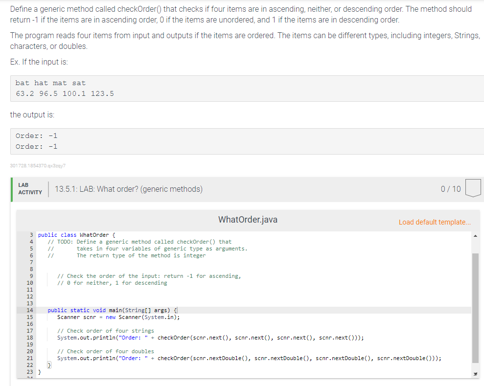 Solved Define a generic method called checkOrder) that | Chegg.com