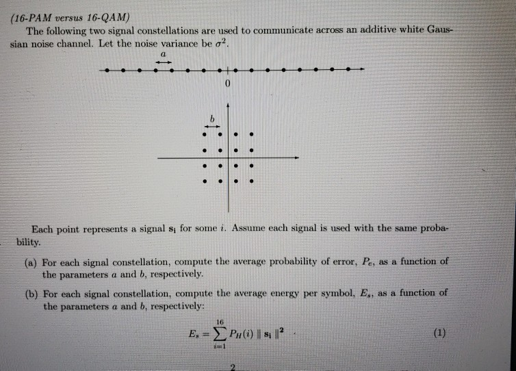 (16-PAM versus 16-QAM) The following two signal | Chegg.com