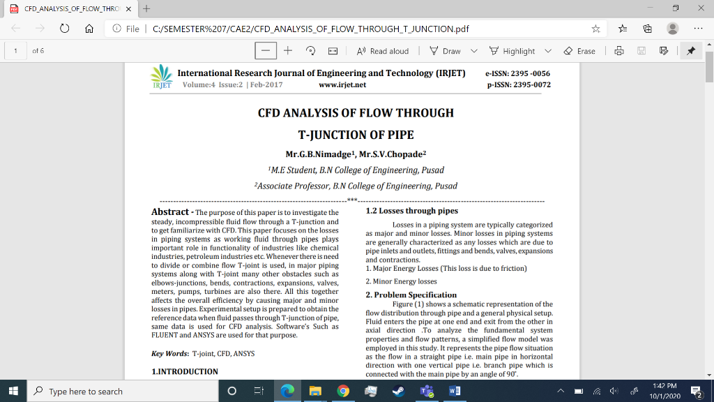 CE CFD ANALYSIS OF_FLOW_THRO X + х 0 File | Chegg.com