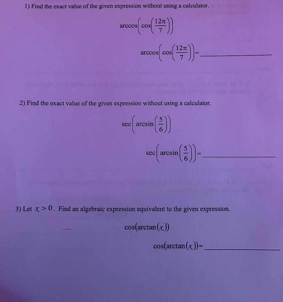 Solved 1) Find the exact value of the given expression | Chegg.com