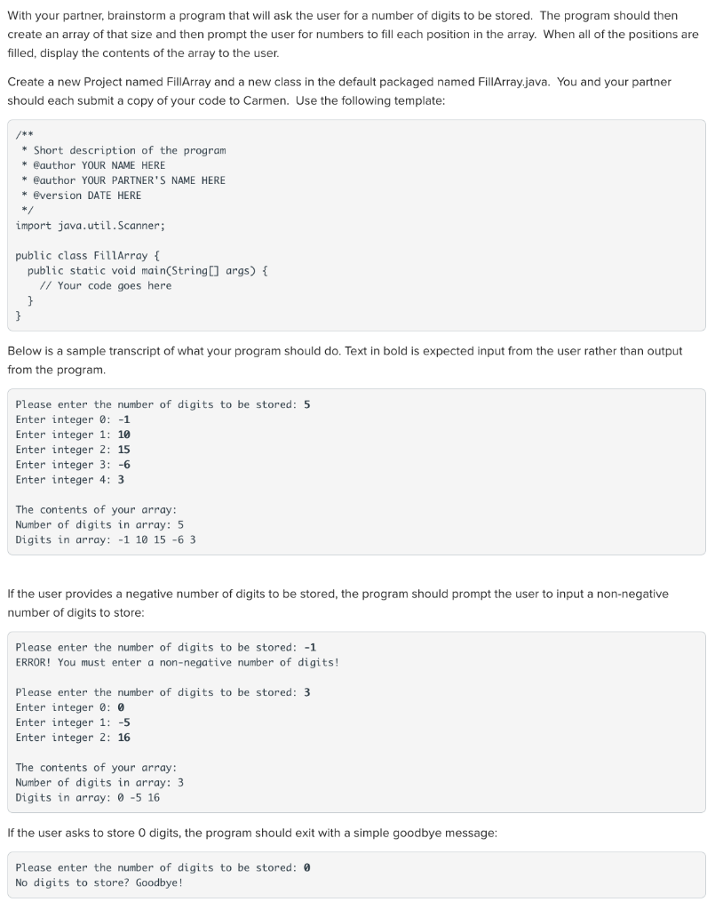 Solved With your partner, brainstorm a program that will ask | Chegg.com