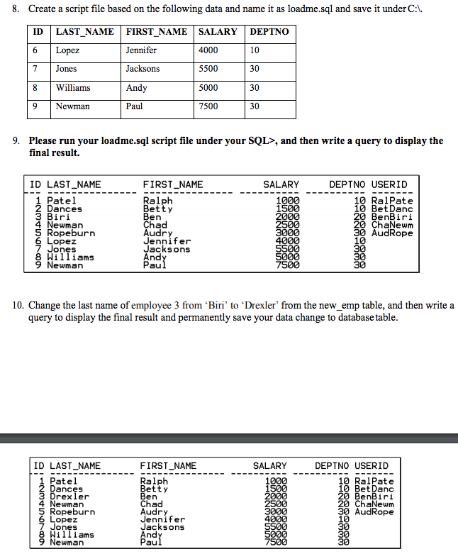 1. Please download new_emp.sql script from blackboard | Chegg.com