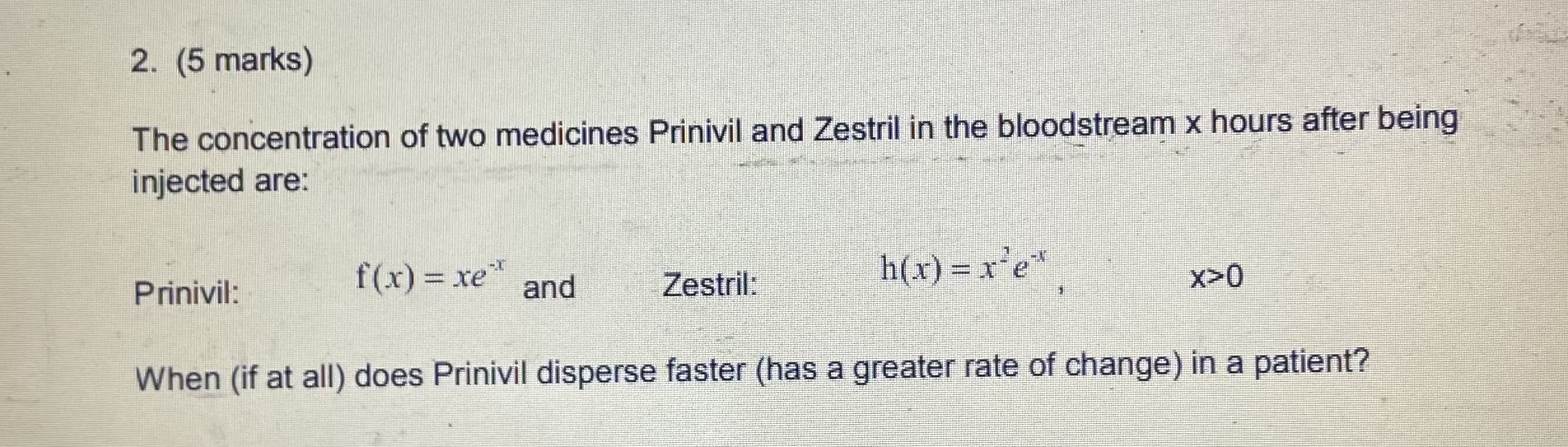 Solved The concentration of two medicines Prinivil and | Chegg.com