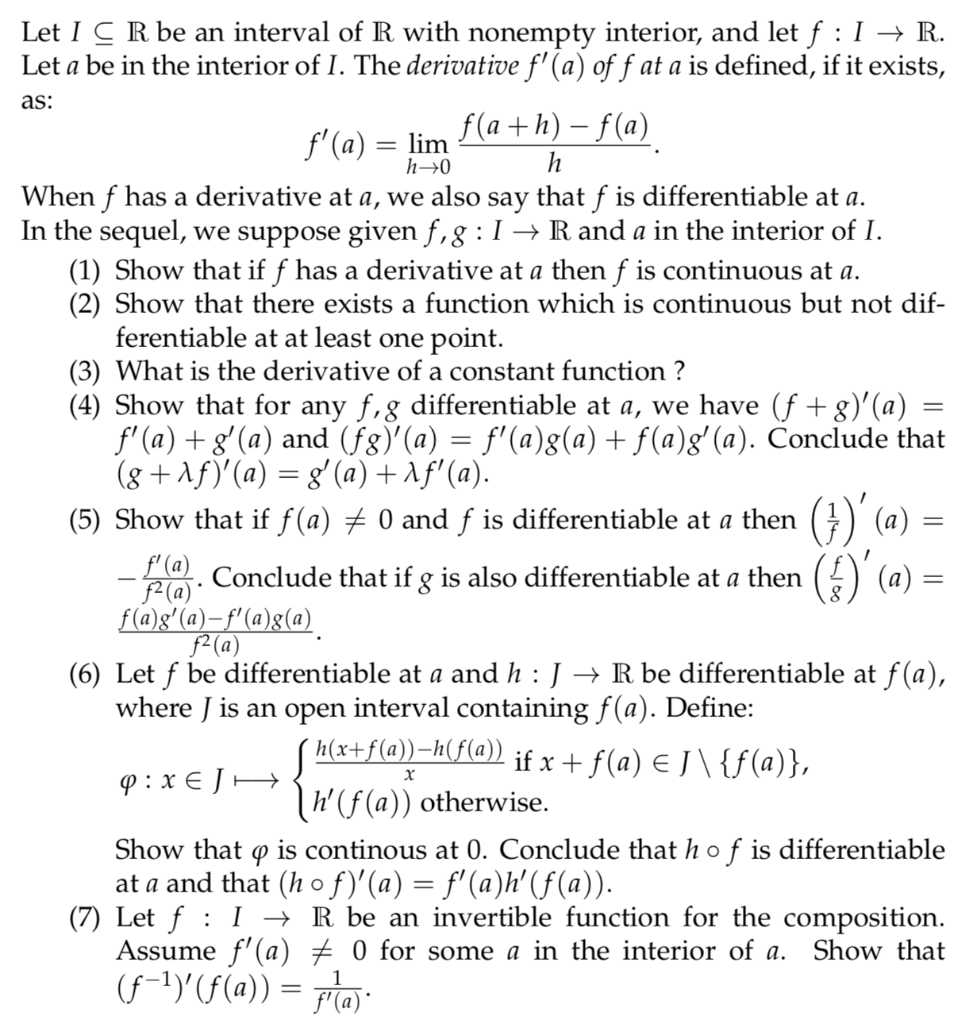 Solved as: h0 h Let I C R be an interval of R with nonempty | Chegg.com