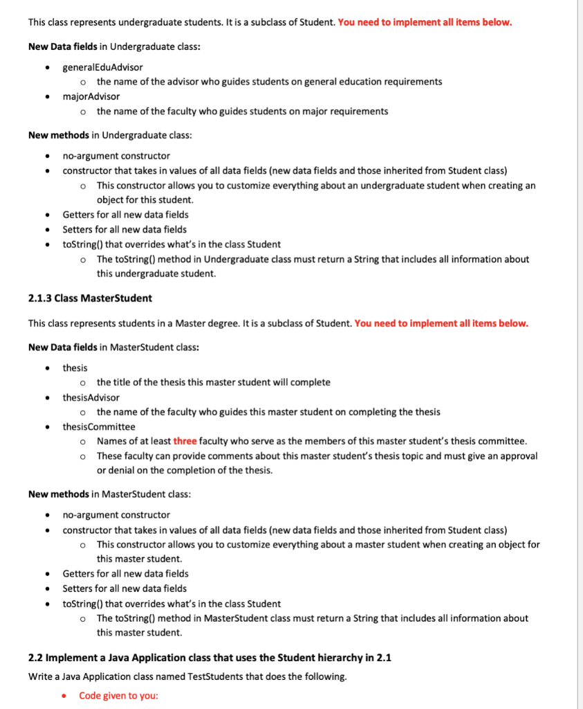Solved 2. Tasks 2.1 Implement the Student class hierarchy | Chegg.com