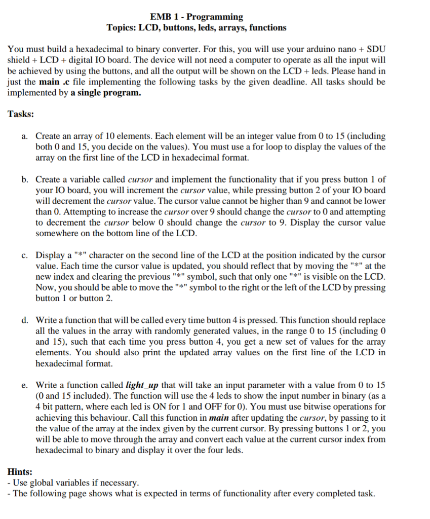 EMB 1 - Programming Topics: LCD, buttons, leds, | Chegg.com