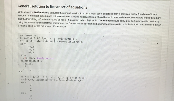Solved General solution to linear set of equations write a | Chegg.com