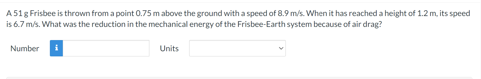 Solved A 51 g Frisbee is thrown from a point 0.75 m above | Chegg.com