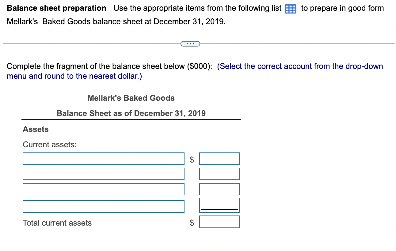 Solved Balance sheet preparation Use the appropriate items | Chegg.com