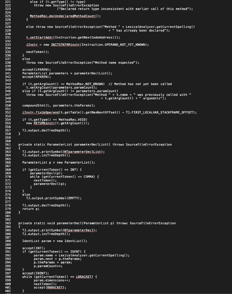 Solved TinyJ assignment just fill out the code where there | Chegg.com