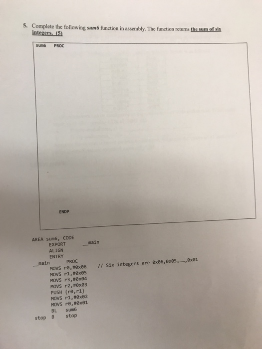 Solved 5. Complete the following sumó function in assembly. | Chegg.com