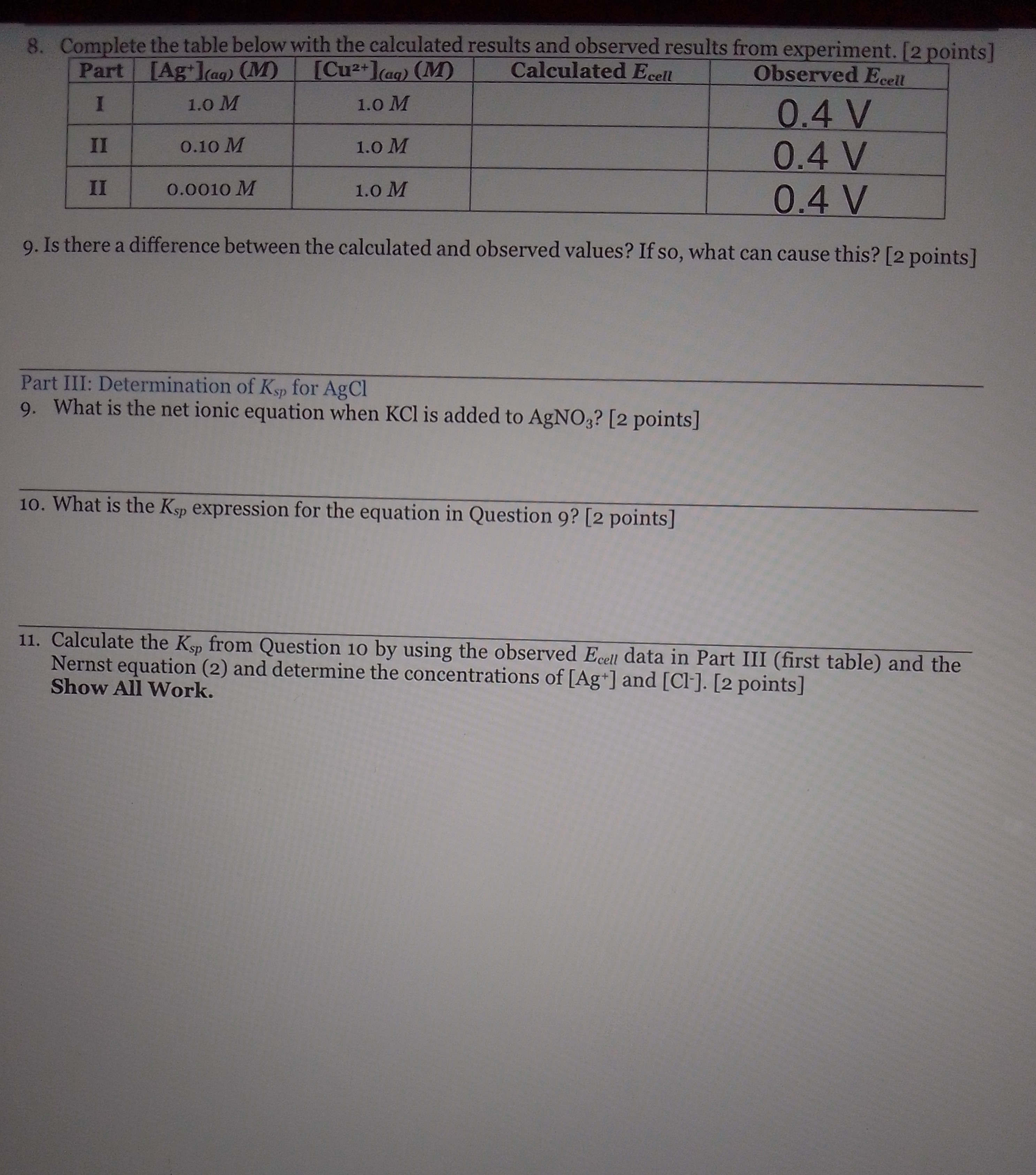 Solved Complete the table below with the calculated results | Chegg.com