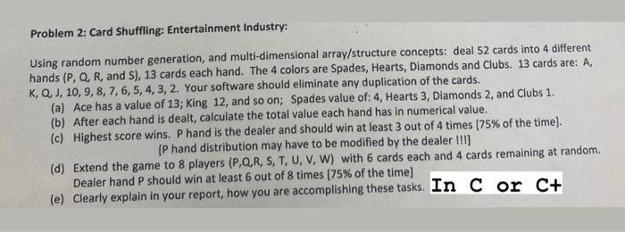 Solved Problem 2: Card Shuffling: Entertainment Industry: | Chegg.com