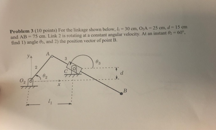 Solved Problem 3 (10 points) For the linkage shown below, l. | Chegg.com