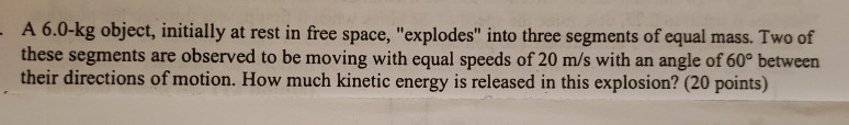 Solved A 6.0-kg object, initially at rest in free space, | Chegg.com