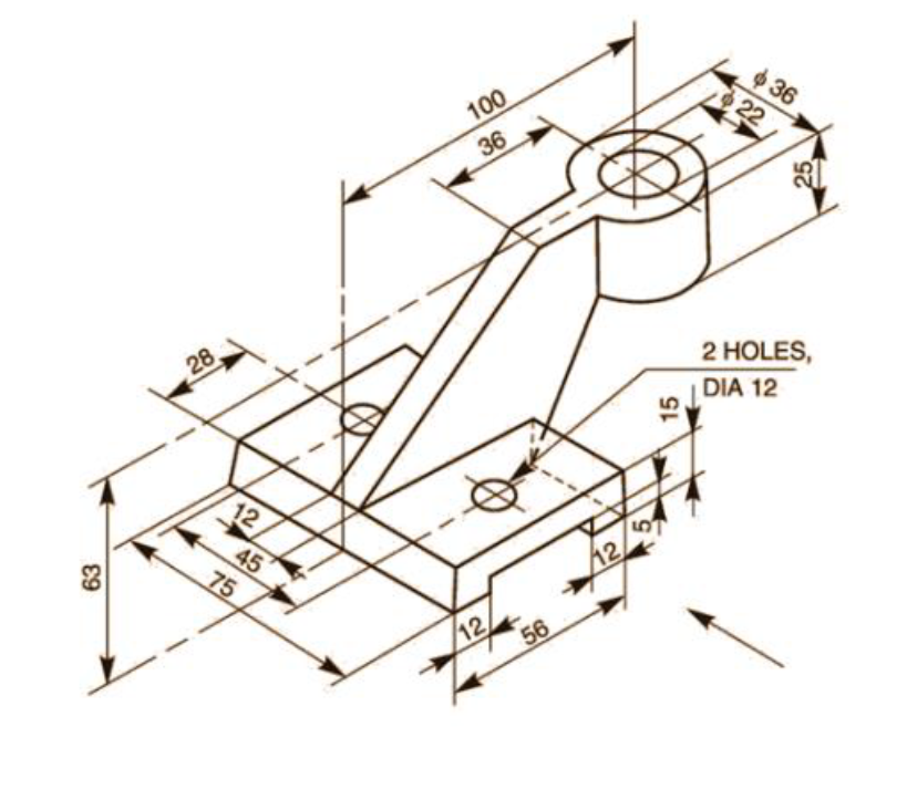 Solved Draw and Complete three orthographic views of the | Chegg.com