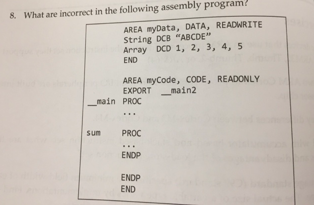 Solved 8. What are incorrect in the following assembly | Chegg.com