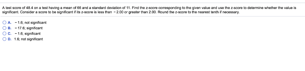 Solved A test score of 48.4 on a test having a mean of 66 | Chegg.com