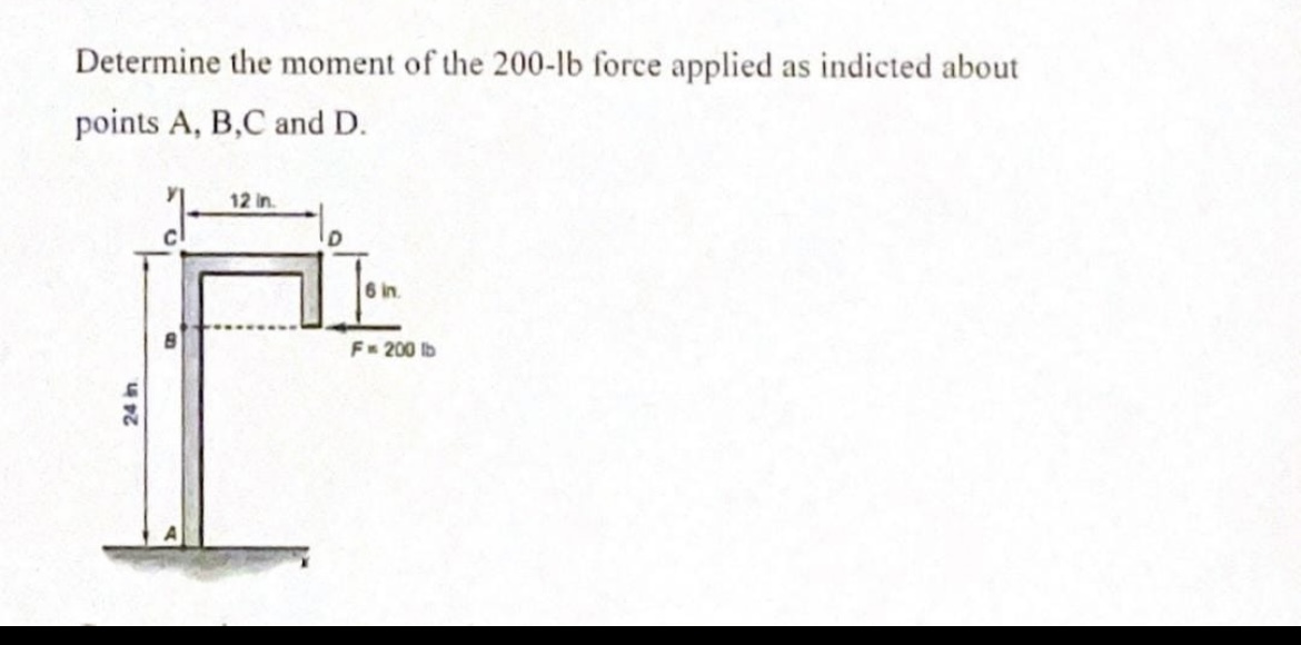 Solved Determine the moment of the 200−Ib force applied as | Chegg.com