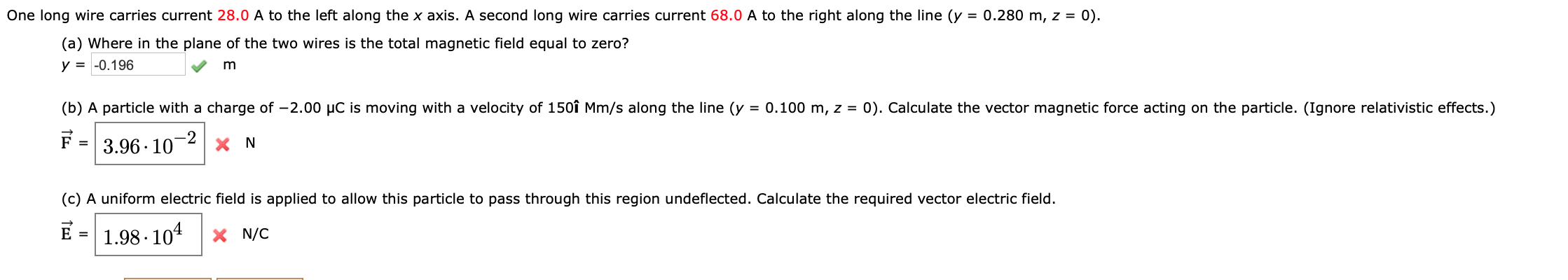 Solved One long wire carries current 28.0 A to the left | Chegg.com