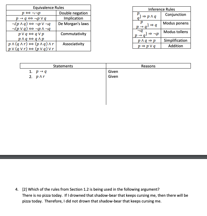 Solved טרר =p Equivalence Rules Double negation pqpVq | Chegg.com