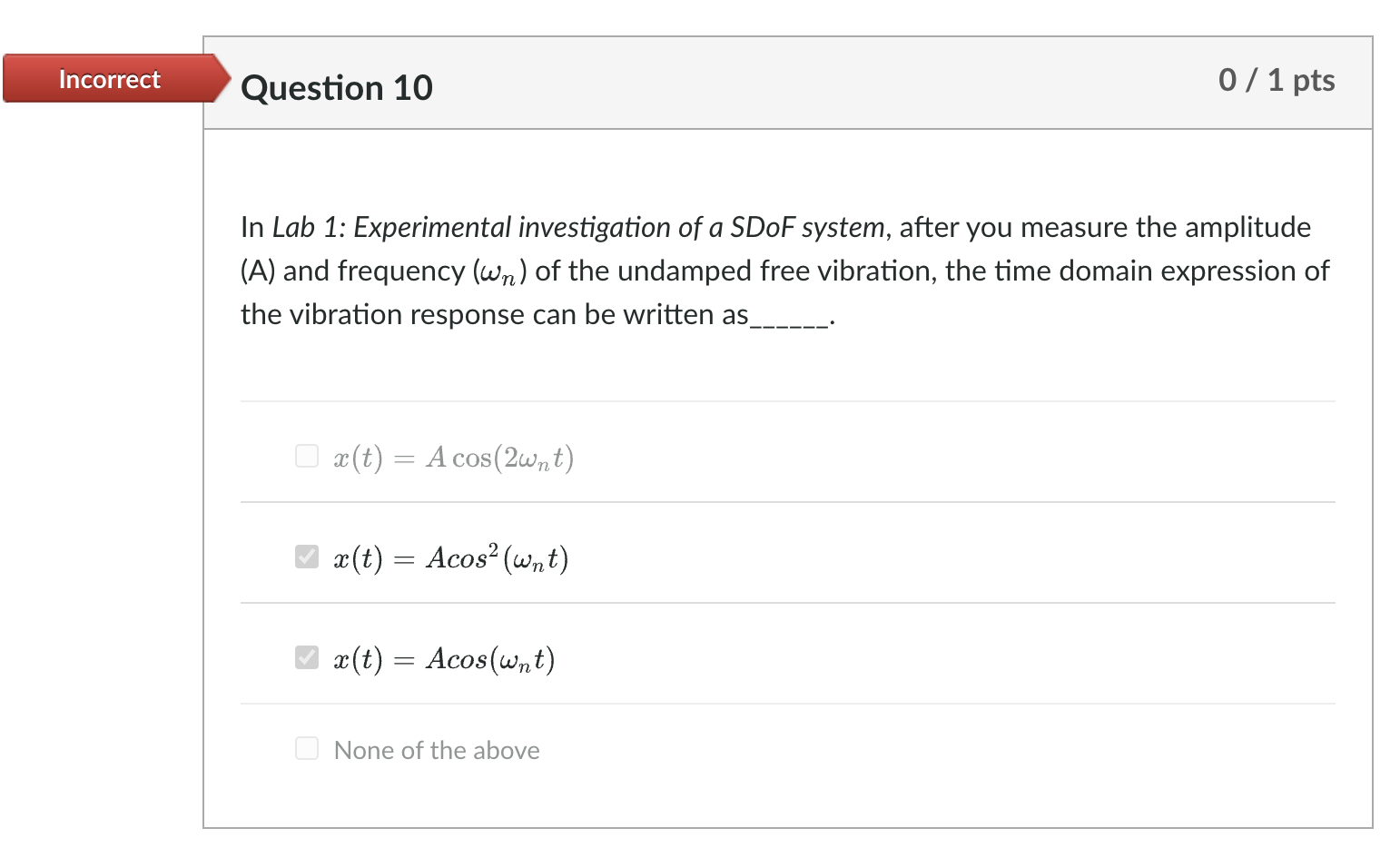 Solved In Lab 1: Experimental investigation of a SDoF | Chegg.com