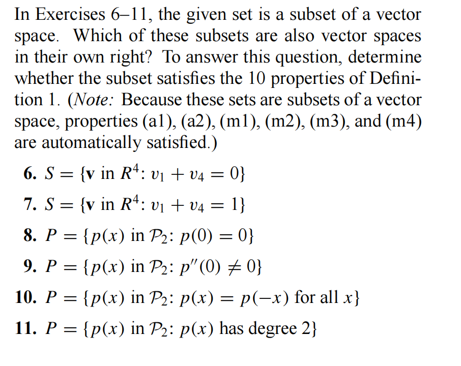 Solved In Exercises 6-11, the given set is a subset of a | Chegg.com
