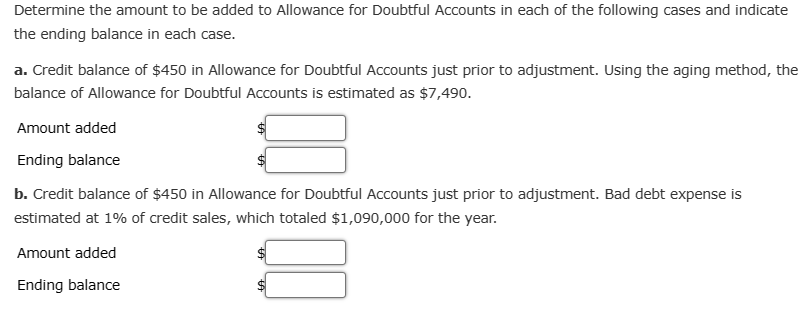 Solved Determine the amount to be added to Allowance for | Chegg.com