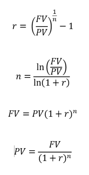 Solved 1 FV in ()-1 r = - PV FV In PV n = In(1 + r) () FV = | Chegg.com