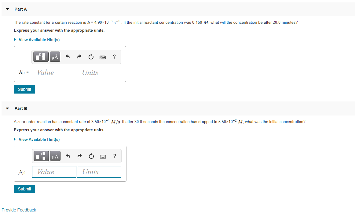 Solved Part A The rate constant for a certain reaction is k | Chegg.com