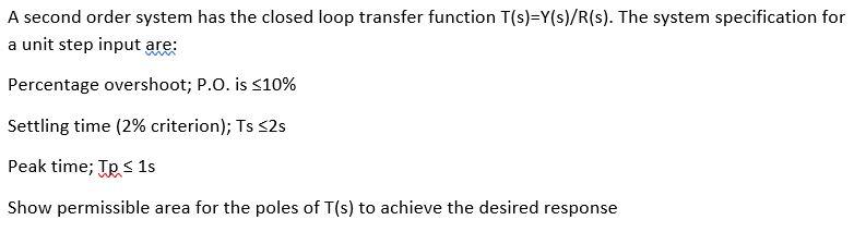 Solved A second order system has the closed loop transfer | Chegg.com