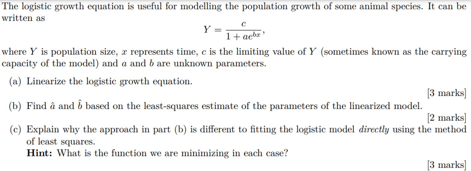 Solved Linearization, transformationThe logistic growth | Chegg.com