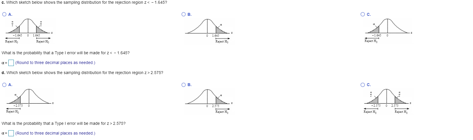 Solved For each of the following rejection regions, sketch | Chegg.com