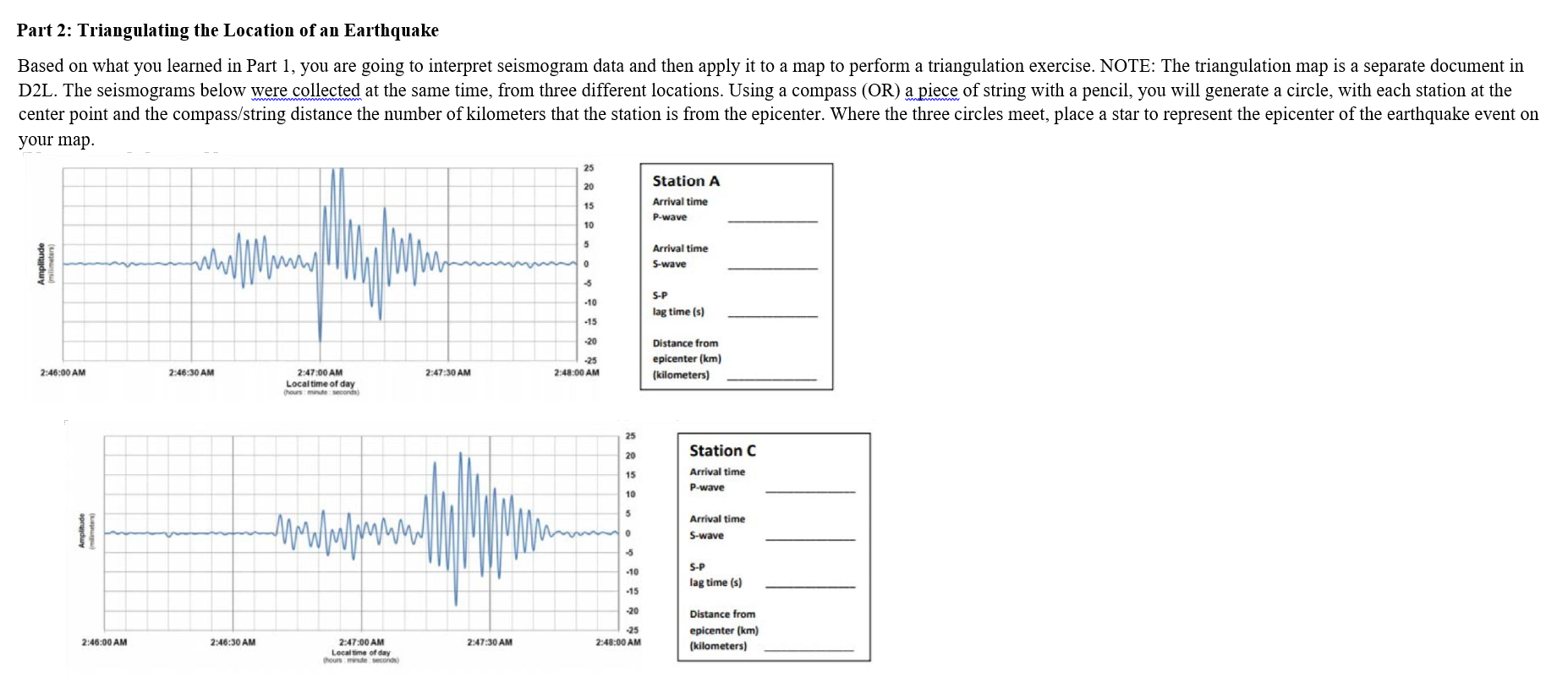 Solved Part 2: Triangulating the Location of an Earthquake | Chegg.com