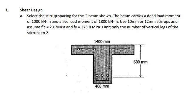 Solved Shear Design a. Select the stirrup spacing for the | Chegg.com