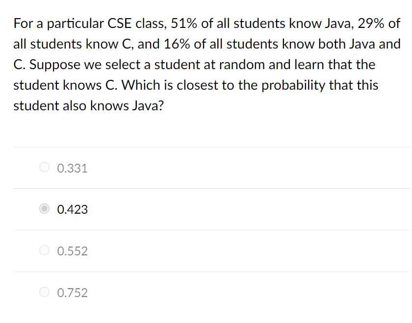 Solved For a particular CSE class, 51% of all students know | Chegg.com